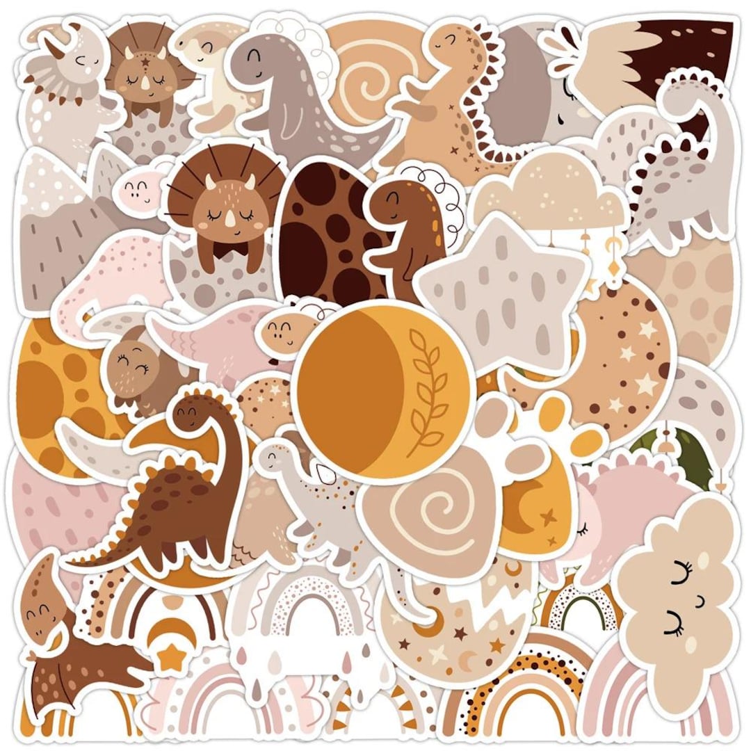10/30/100PCS Cute Dinosaur Sticker Pack Neutral Tones Dino Stickers for ...