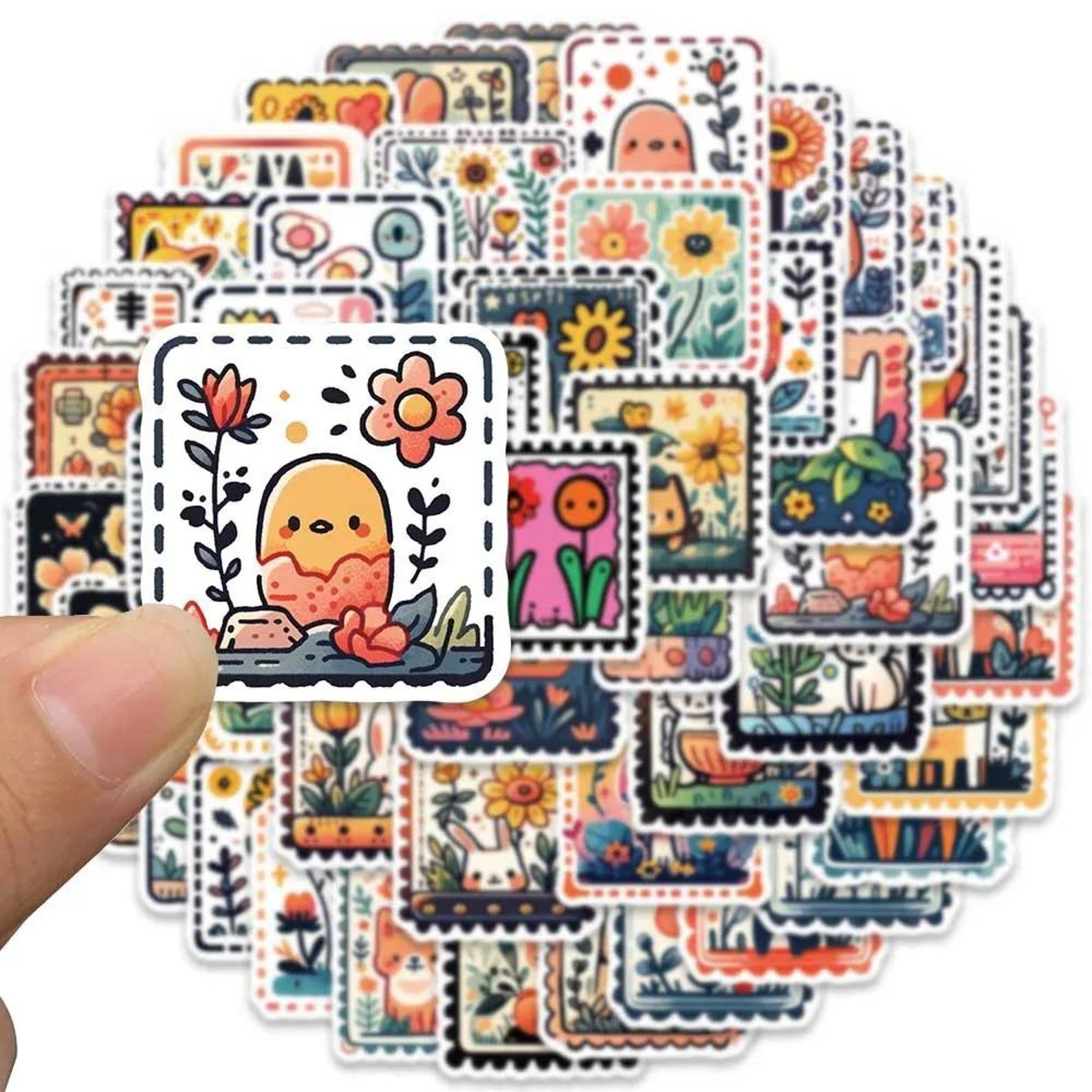 50pcs Cute Cartoon Stamp Animal and Plant Sticker / Envelope Seal ...
