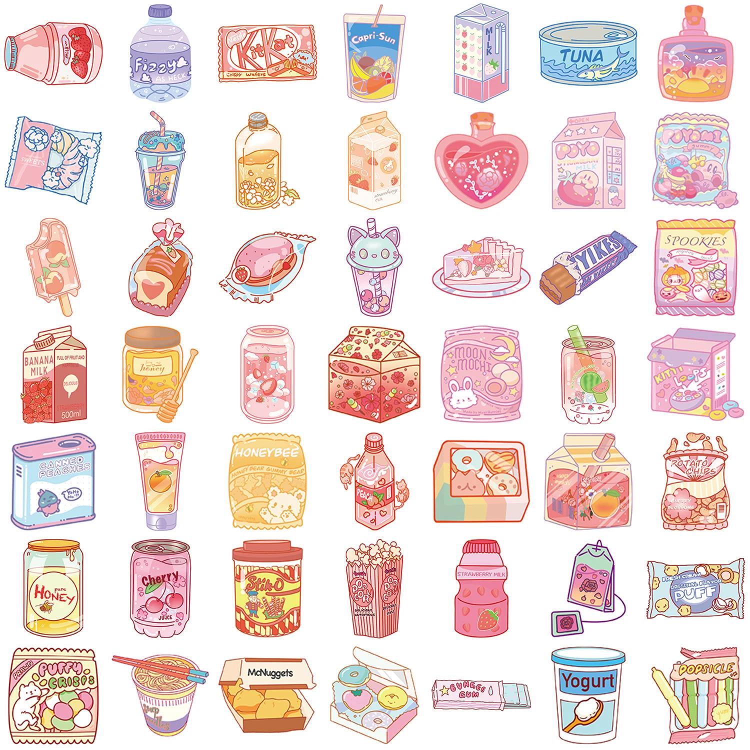 50PCS Kawaii Food Stickers Pack – Cute Snack Stickers for Journal ...