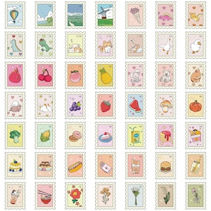 50PCS Cute Postage Stamp Stickers | Kawaii Animal Food Floral Stamp ...