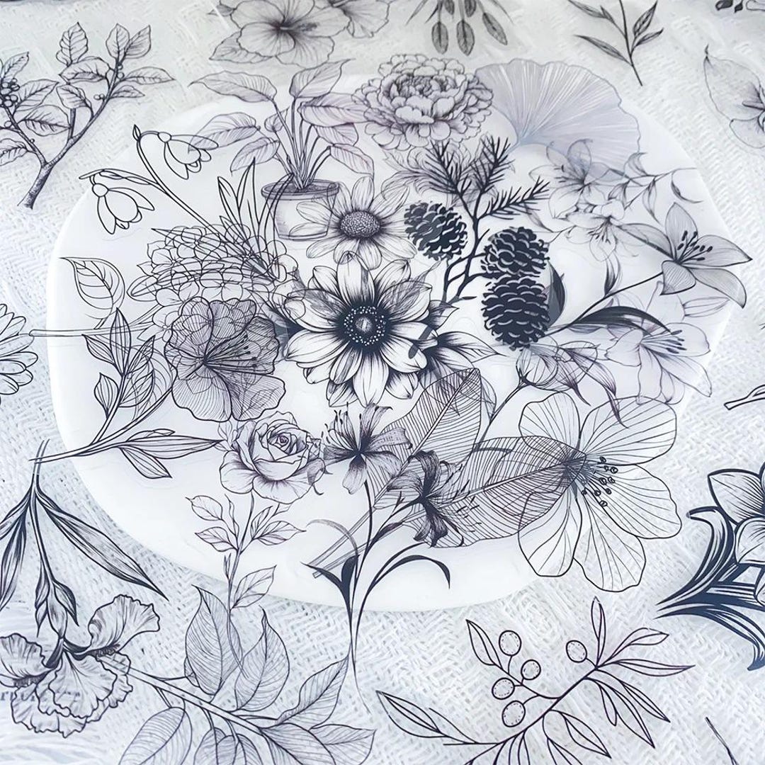 50pcs/bag Elegant Transparent Floral Stickers – Flower Line Art Decals ...