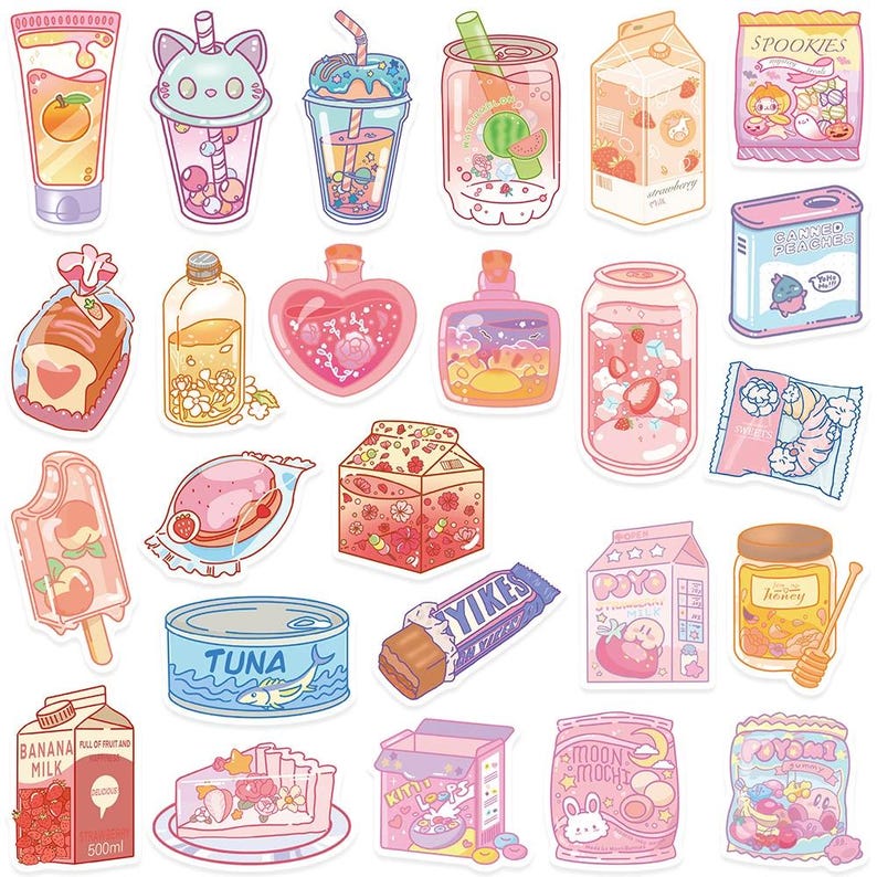 50PCS Kawaii Food Stickers Pack – Cute Snack Stickers for Journal ...