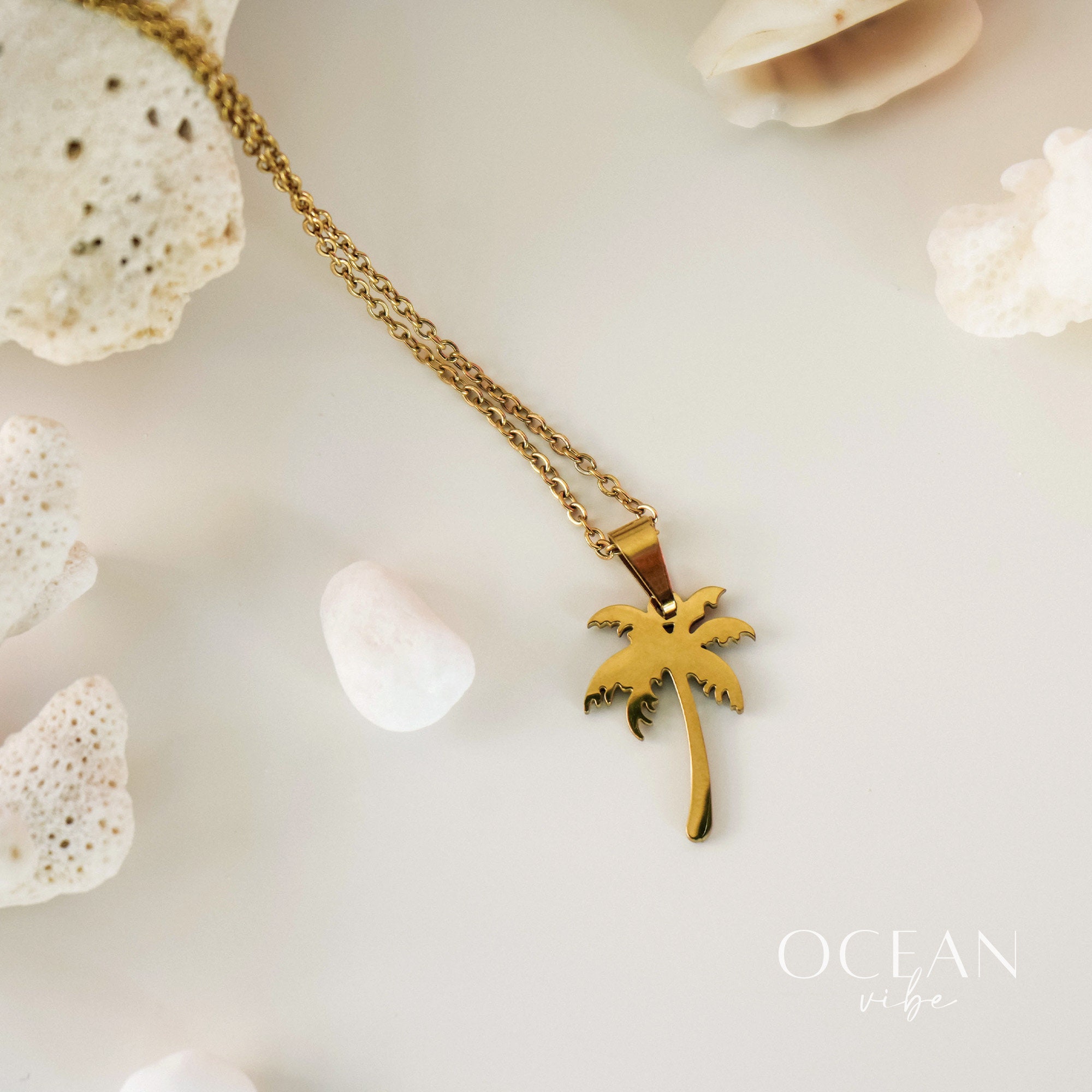 Palm Tree Pendant Necklace, Gold Palm Necklace, Minimalist Palm Pendant ...