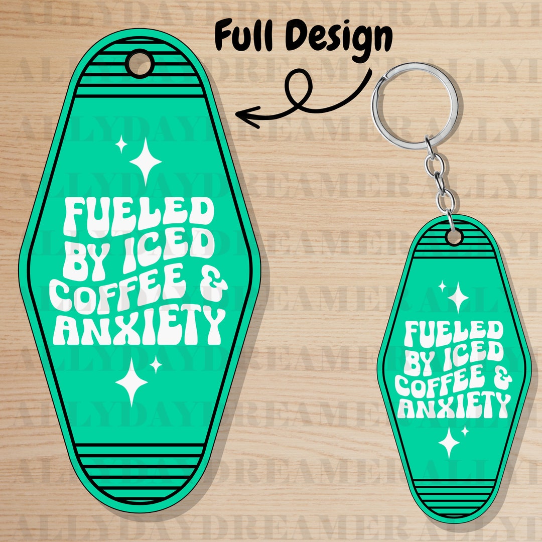 Fueled by Iced Coffee & Anxiety Keychain, Vintage Motel Keychain, Motel ...