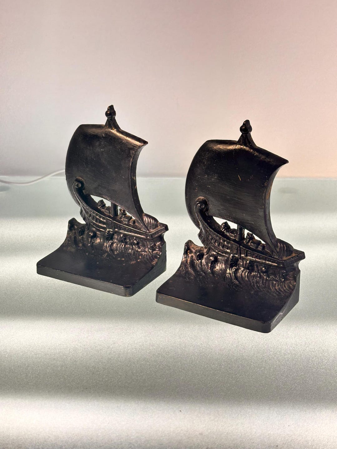 Viking Sail Boat Bookends With Stunning Patina - Etsy