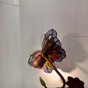 Stain Glass Butterfly Desk Lamp With Solid Floral Base. - Etsy