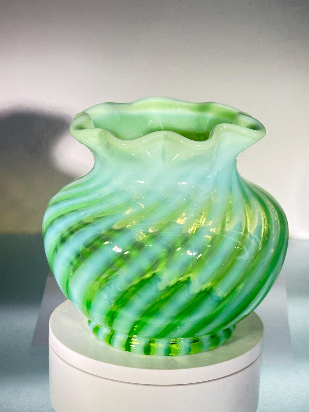 Fenton Green Mid 30s Spiral Opalescent Uranium Glass - Etsy