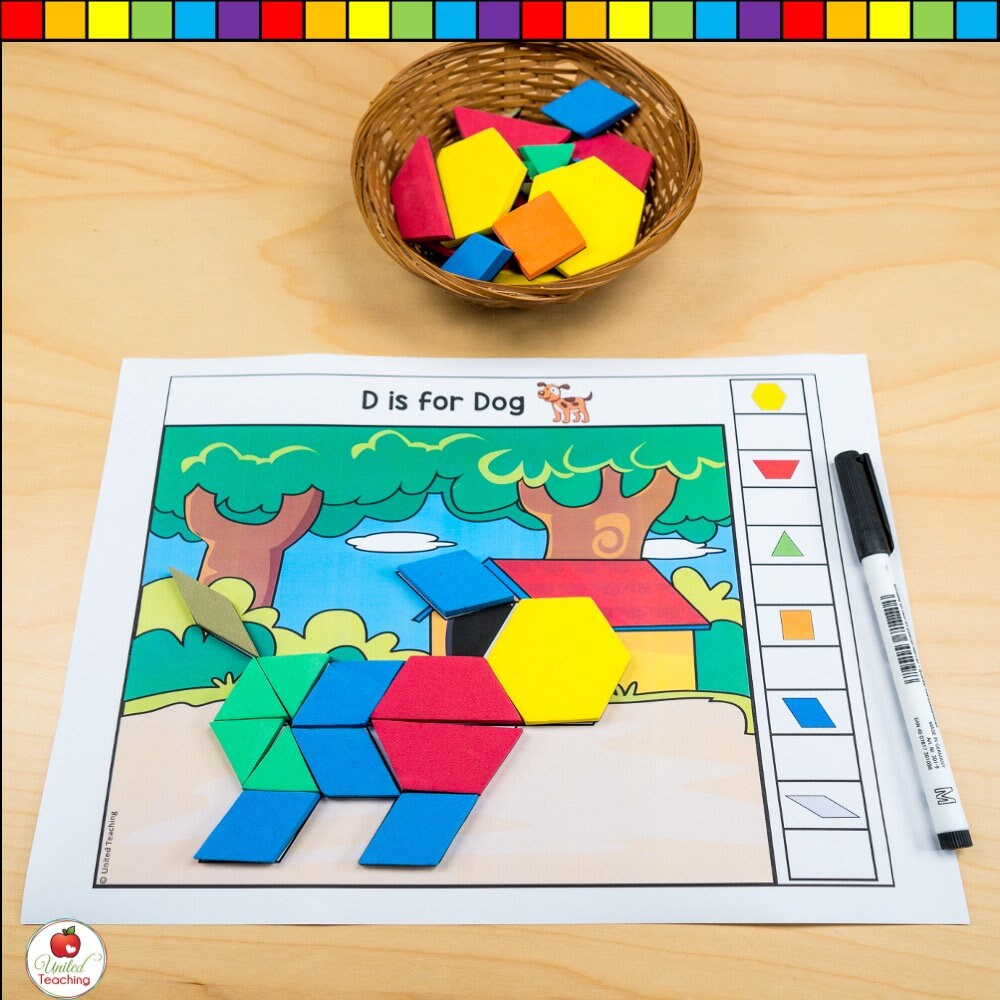 Pattern Blocks Puzzle Mats Animals A-Z | Tangram | Preschool Printable ...