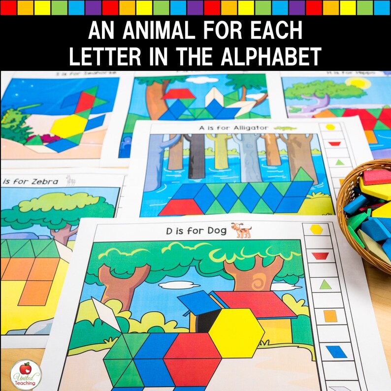 Pattern Blocks Puzzle Mats Animals A-Z | Tangram | Preschool Printable ...