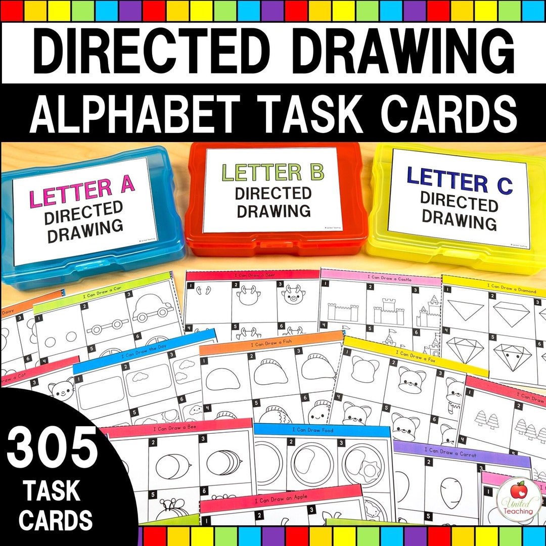 Alphabet Directed Drawing Task Cards and Worksheets Kindergarten ...