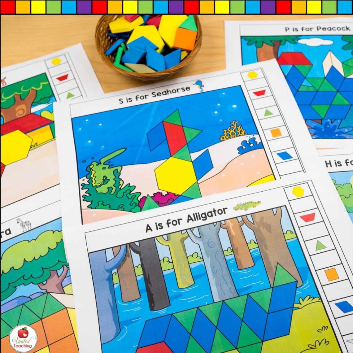 Pattern Blocks Puzzle Mats Animals A-Z | Tangram | Preschool Printable ...