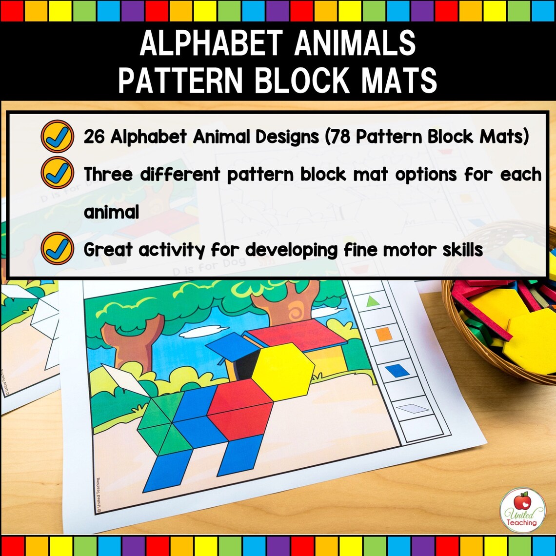 Pattern Blocks Puzzle Mats Animals A-Z | Tangram | Preschool Printable ...