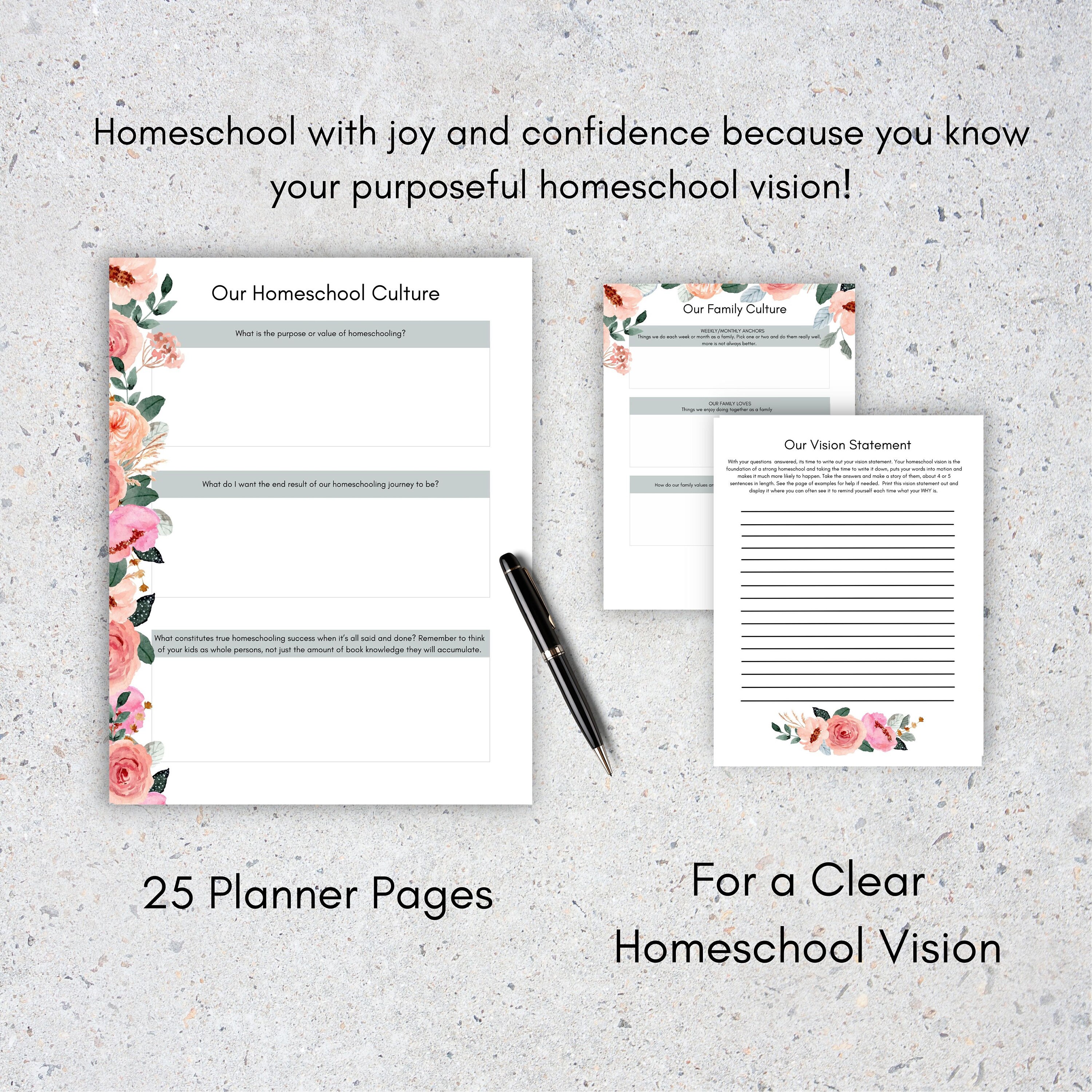 Homeschool Vision Planner INSTANT PRINTABLE Floral A4, A5, US Letter ...
