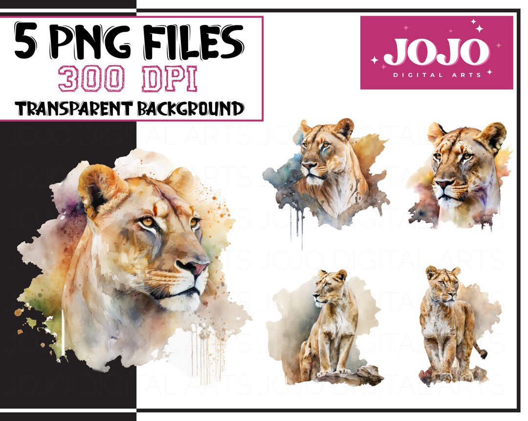 5 Lioness Watercolor PNG Clipart, Lioness Sublimation, Lioness Clip Art ...