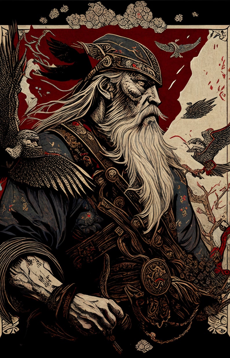 Norse God Odin Ukiyo-e Japanese Styled Painted Graphics - Digital ...
