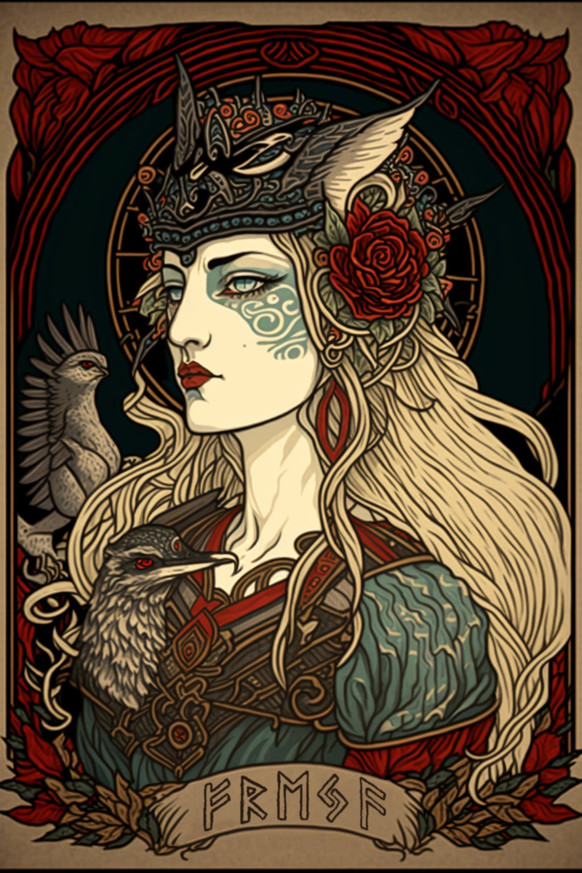 Norse Goddess Freya Ukiyo-e Japanese Styled Painted Graphics - Digital ...