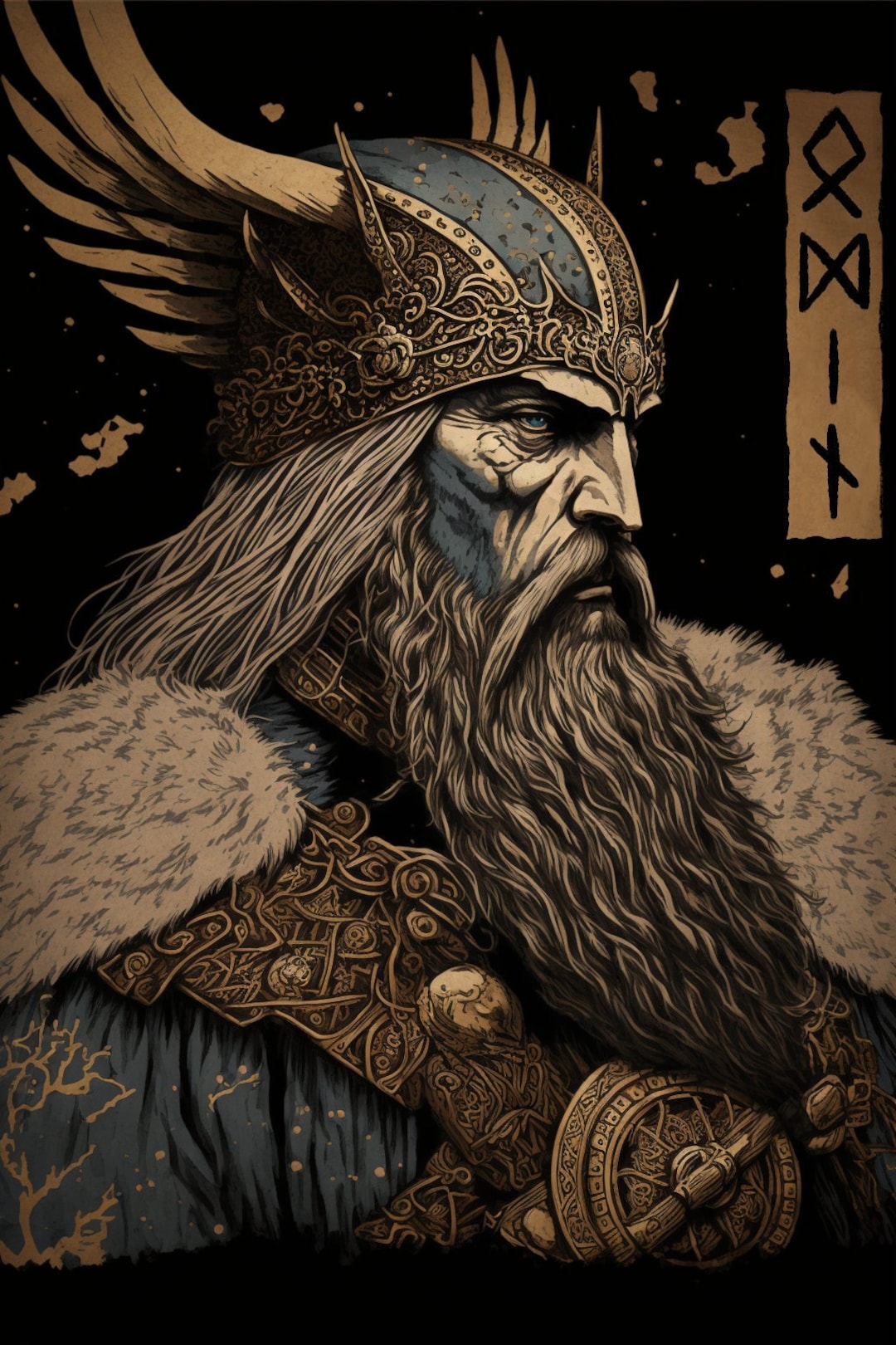 Norse God Odin Ukiyo-e Japanese Styled Painted Graphics - Digital ...