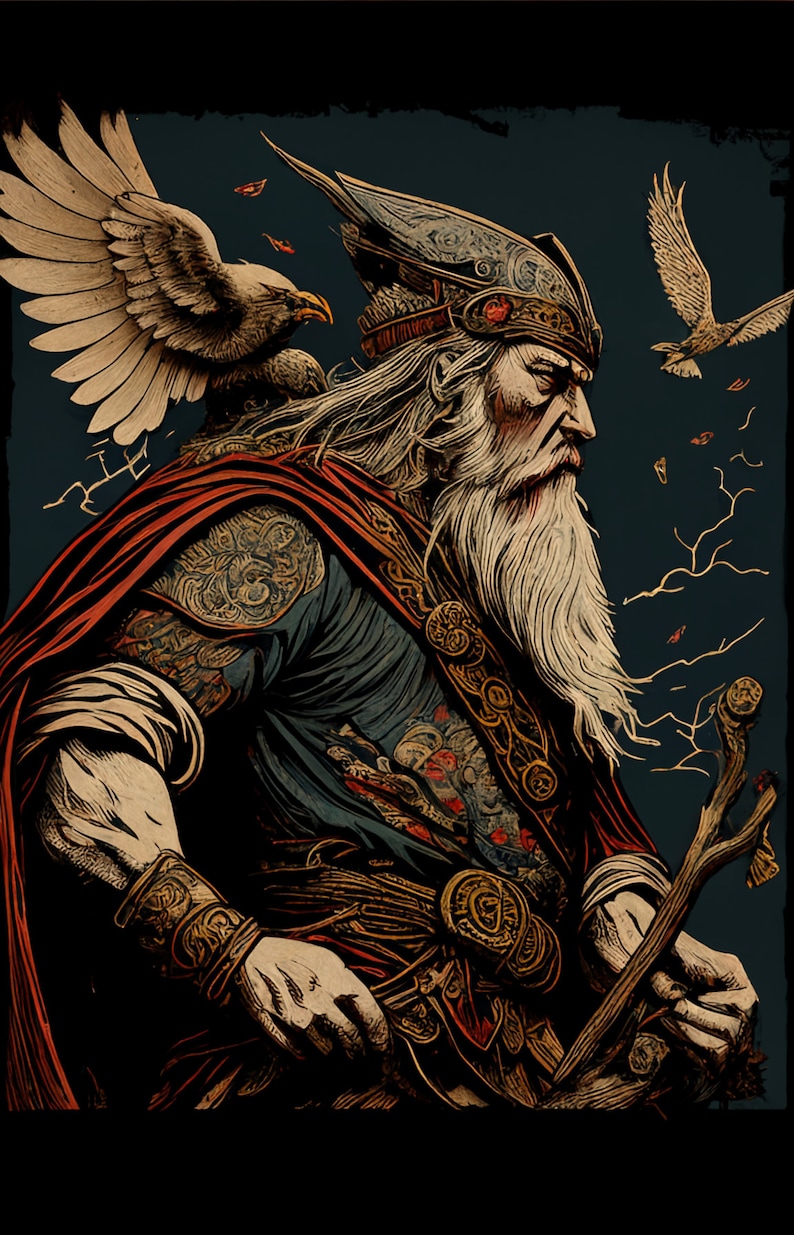 Norse God Odin Ukiyo-e Japanese Styled Painted Graphics - Digital ...