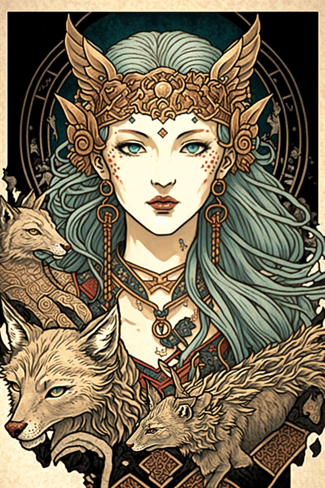 Norse Goddess Freya Ukiyo-e Japanese Styled Painted Graphics - Digital ...