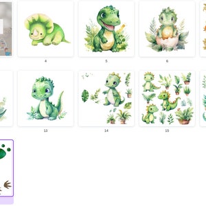 Neutral Baby Dinosaur Clipart Set, Watercolor PNG Graphics, Reptile ...