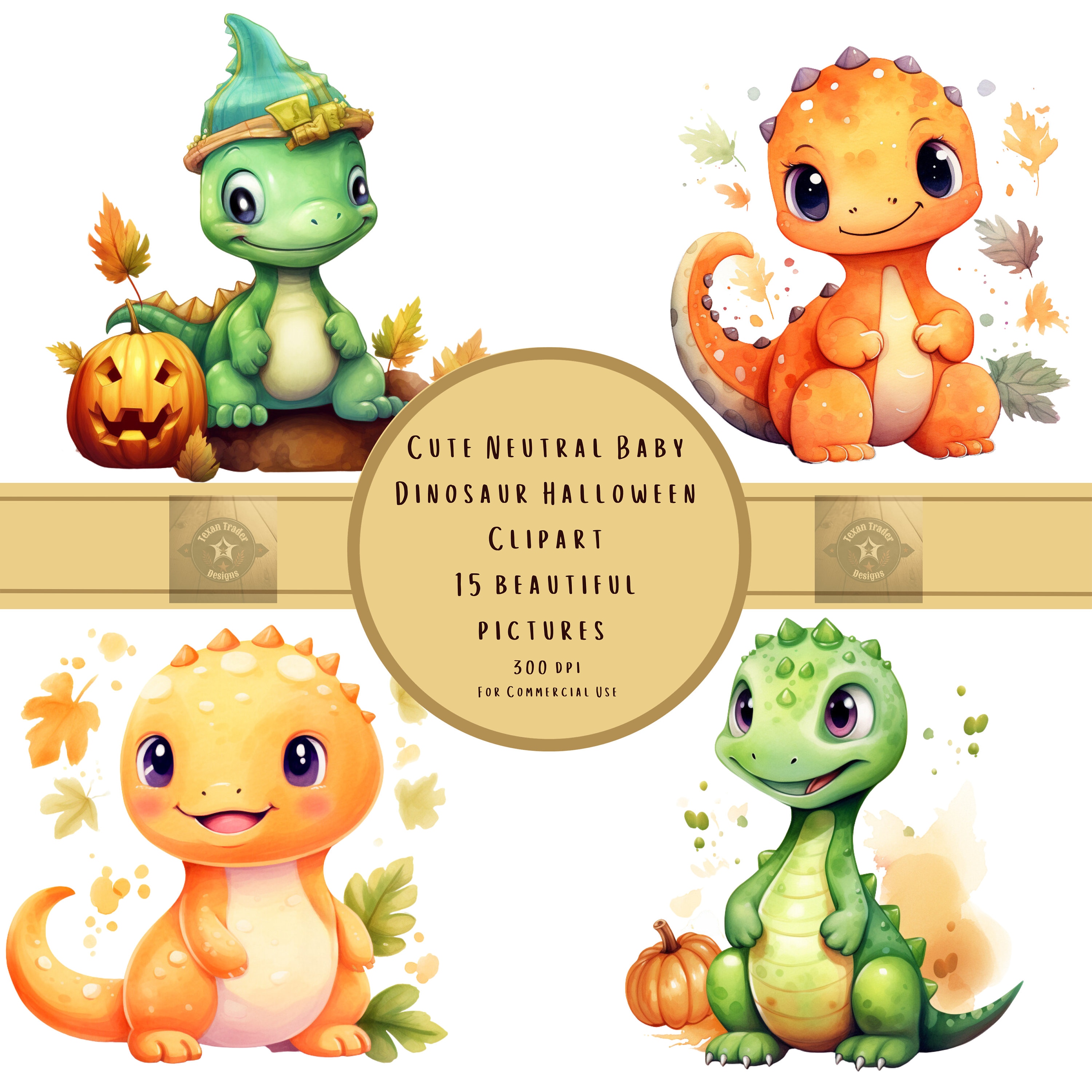 Cute Neutral Baby Dinosaur Halloween PNG Clipart, Watercolor Nursery ...