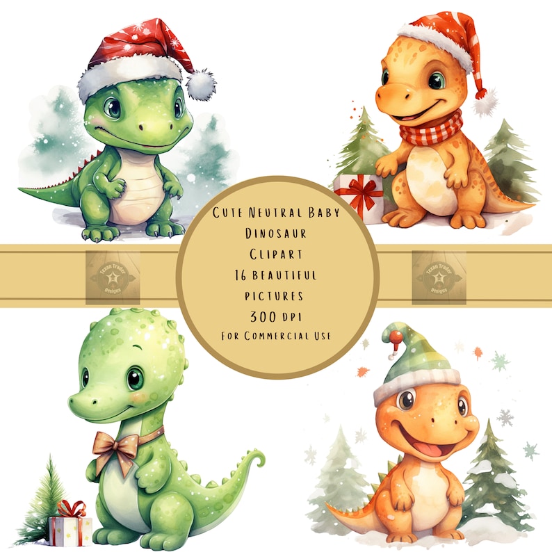 Cute Neutral Baby Dinosaur Christmas Theme PNG Clipart, Watercolor ...