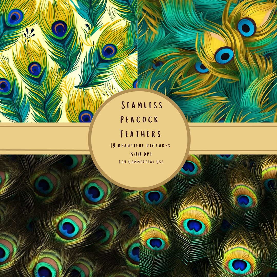 Seamless Peacock Feathers Digital Paper, Watercolor and Stencil Peacock ...