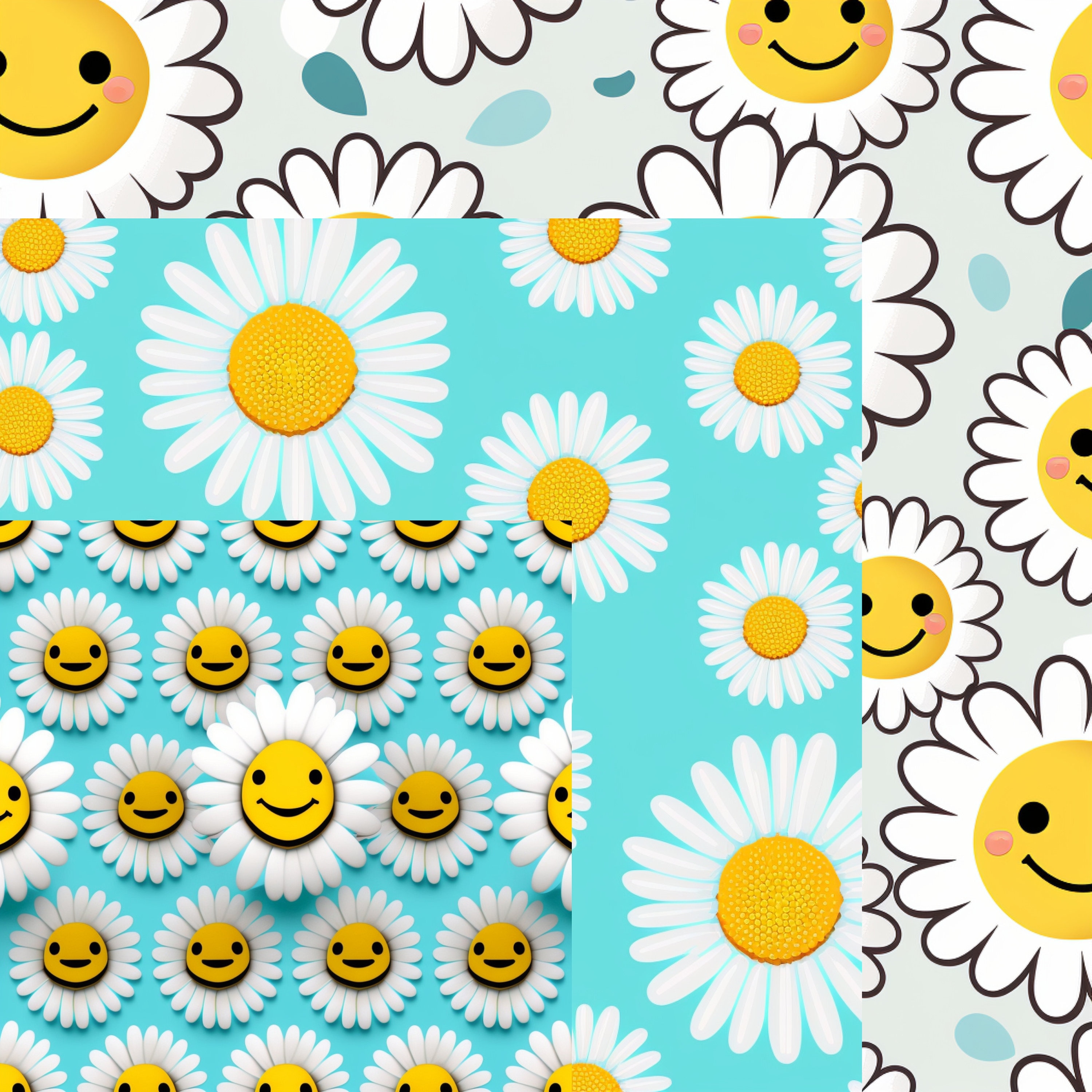 Smiley Face & Flower Pattern Digital Paper Printable, Instant Download ...
