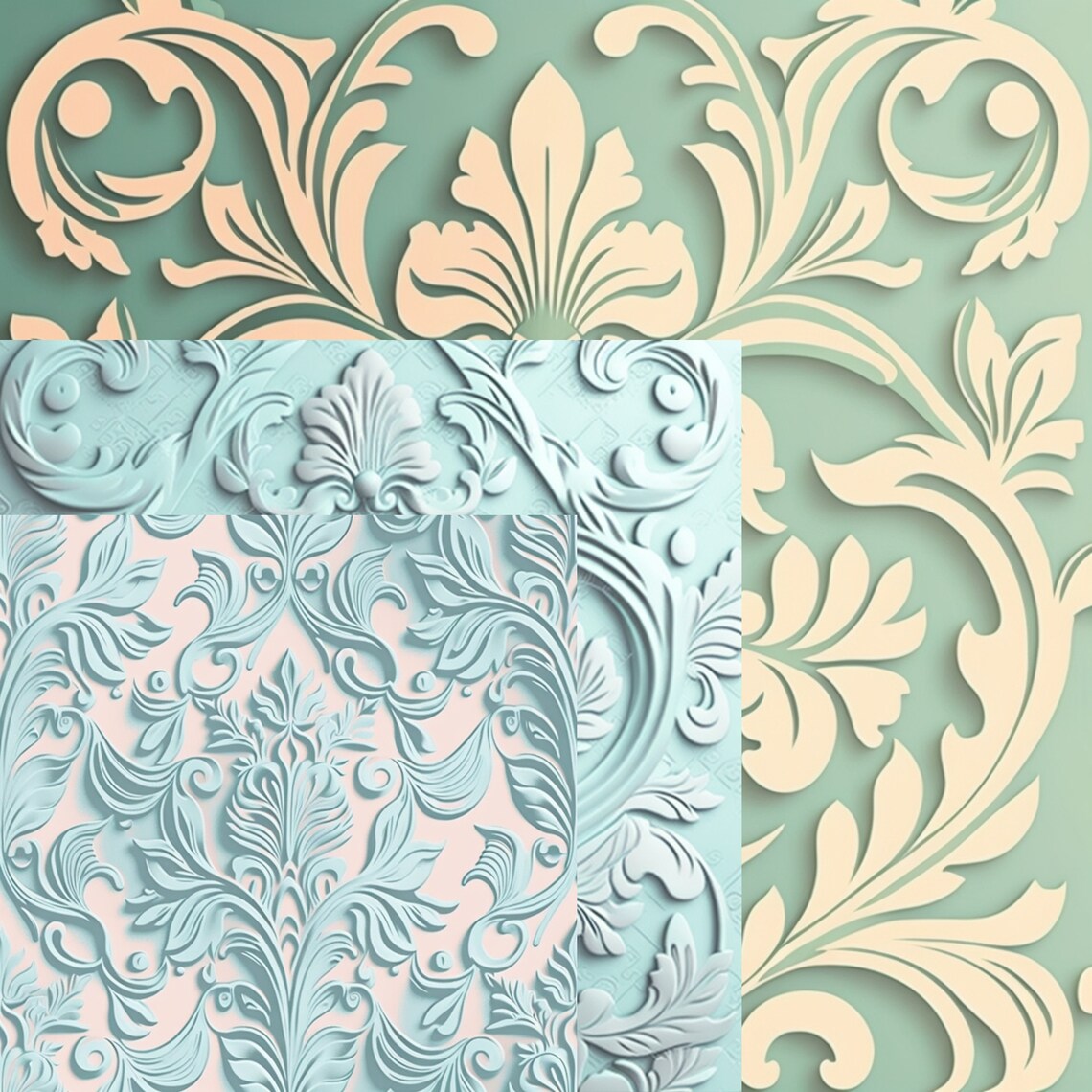 Vintage Damask Floral Pastel Embossed and Stencil FLOWERS PATTERN Jpgs ...