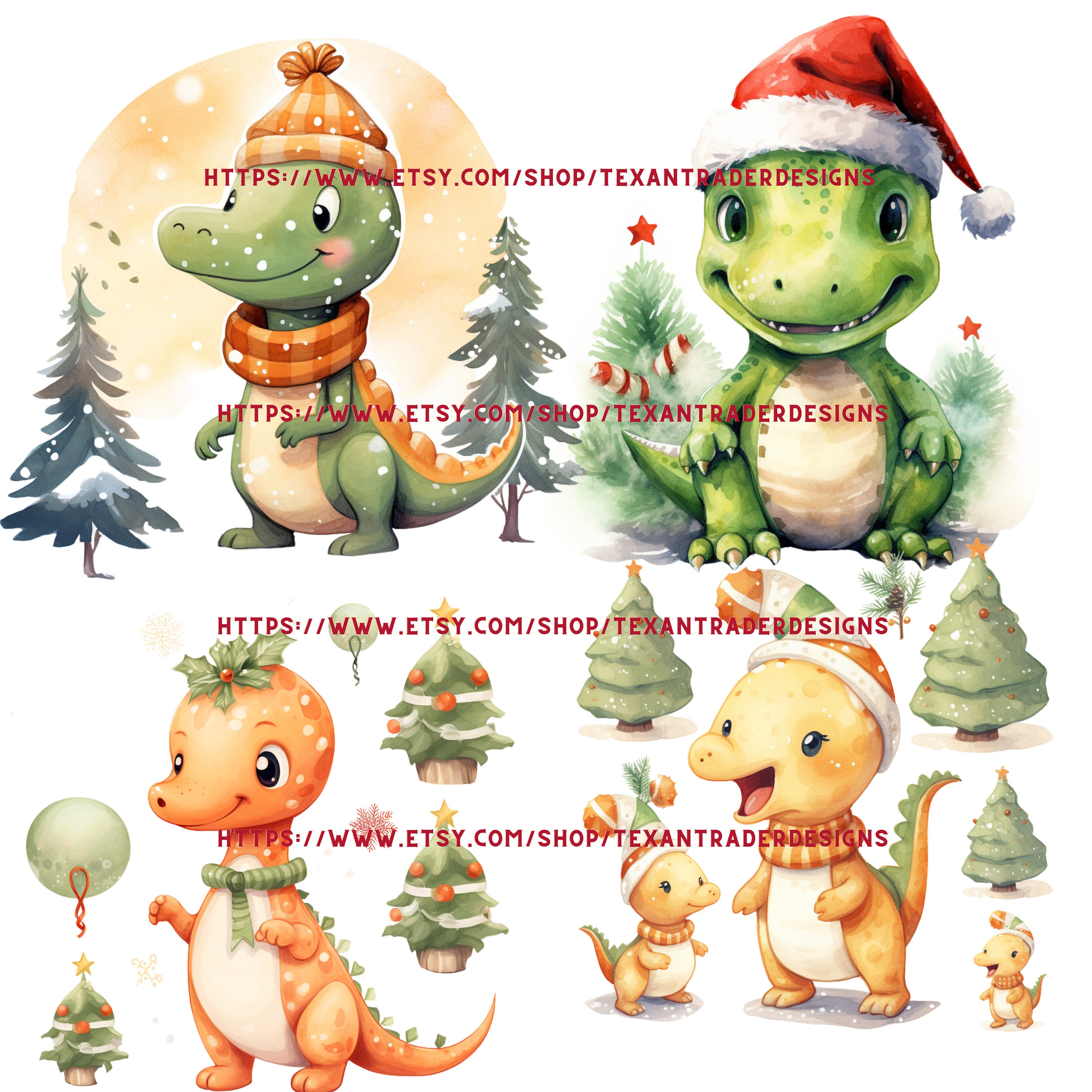 Cute Neutral Baby Dinosaur Christmas Theme PNG Clipart, Watercolor ...