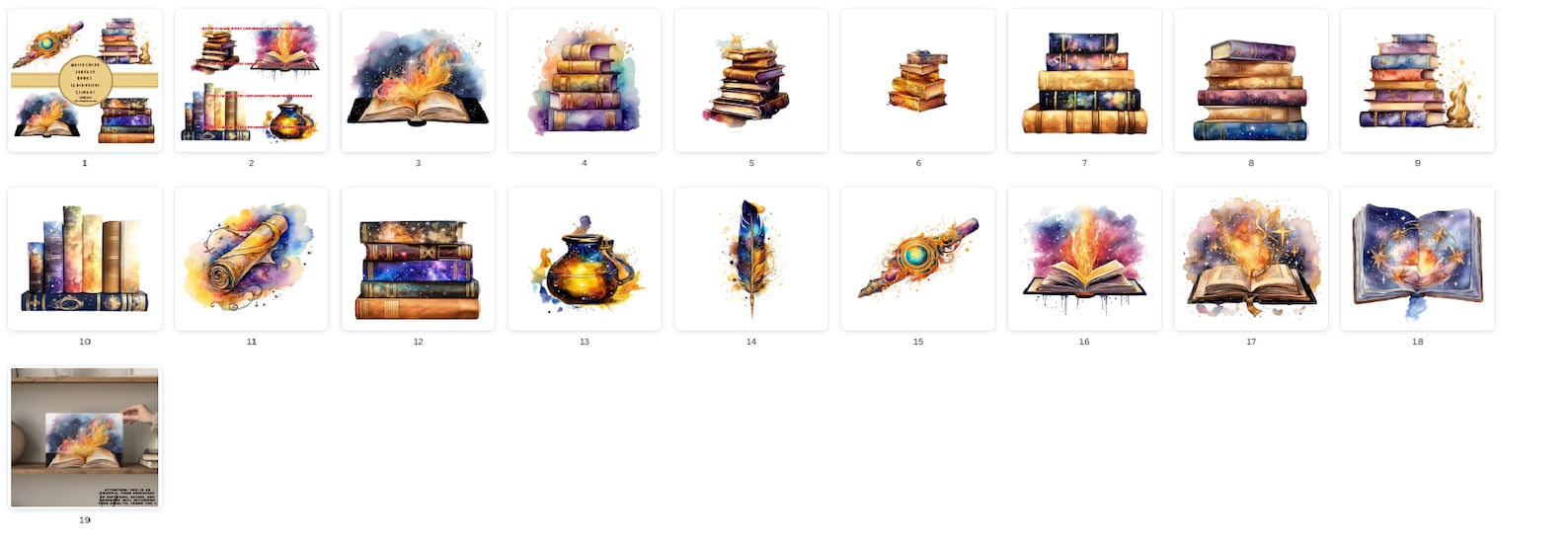 Watercolor Fantasy Book Clipart | Galaxy Wizard Book Stacks, Scrolls ...