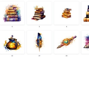 Watercolor Fantasy Book Clipart | Galaxy Wizard Book Stacks, Scrolls ...
