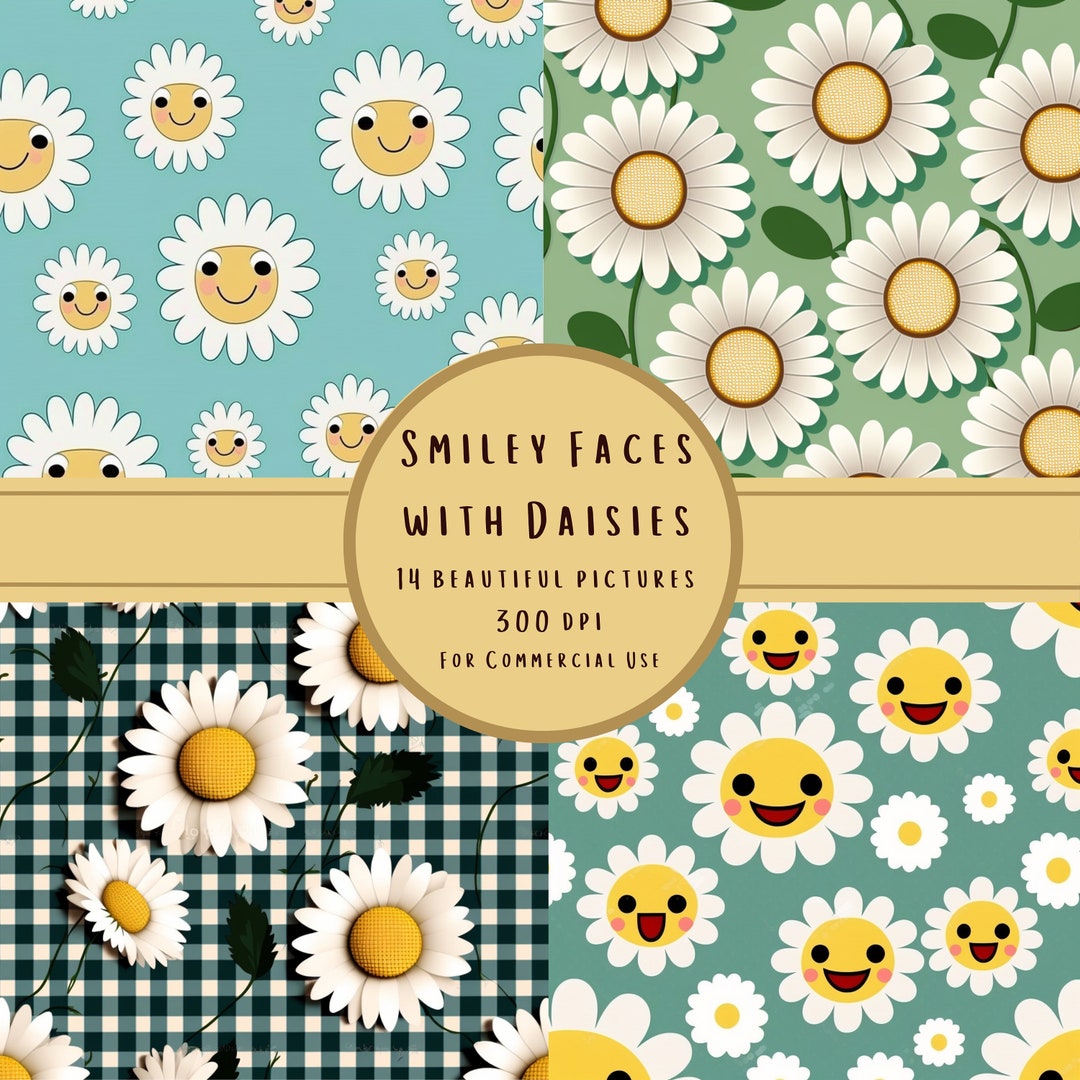 Smiley Face & Flower Pattern Digital Paper Printable, Instant Download ...