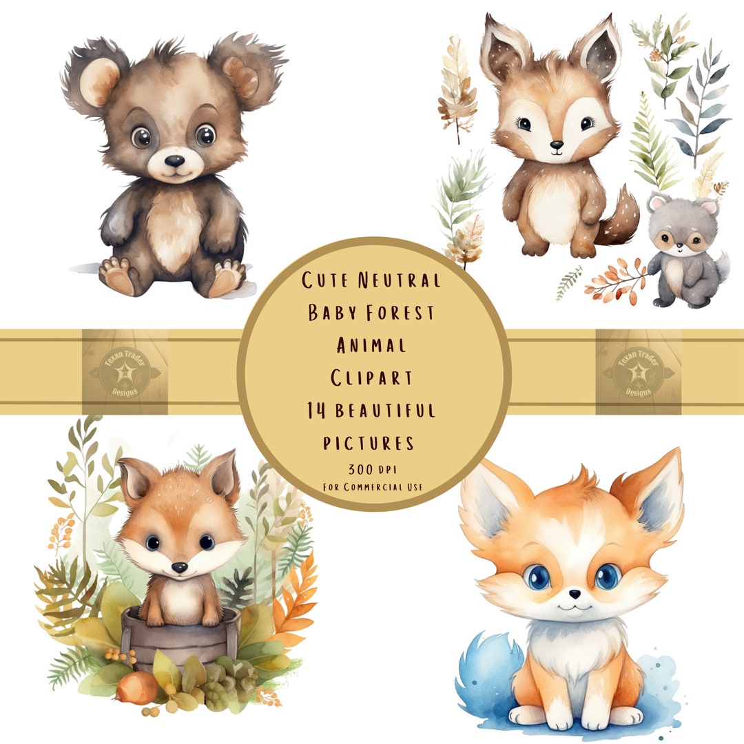 Cute Neutral Baby Forest Animal PNG Clipart, Watercolor Nursery Décor ...
