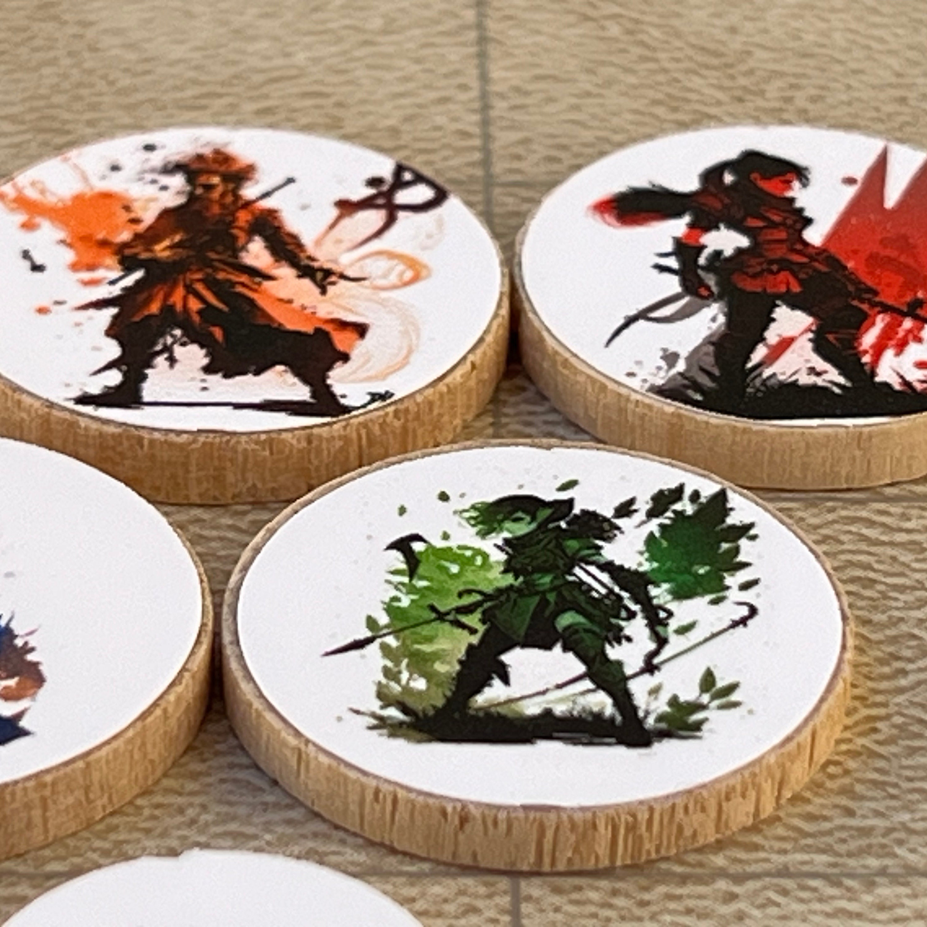 12pc DND / RPG Hero Tokens - Abstract Style - 1" Hardwood With Colorful ...