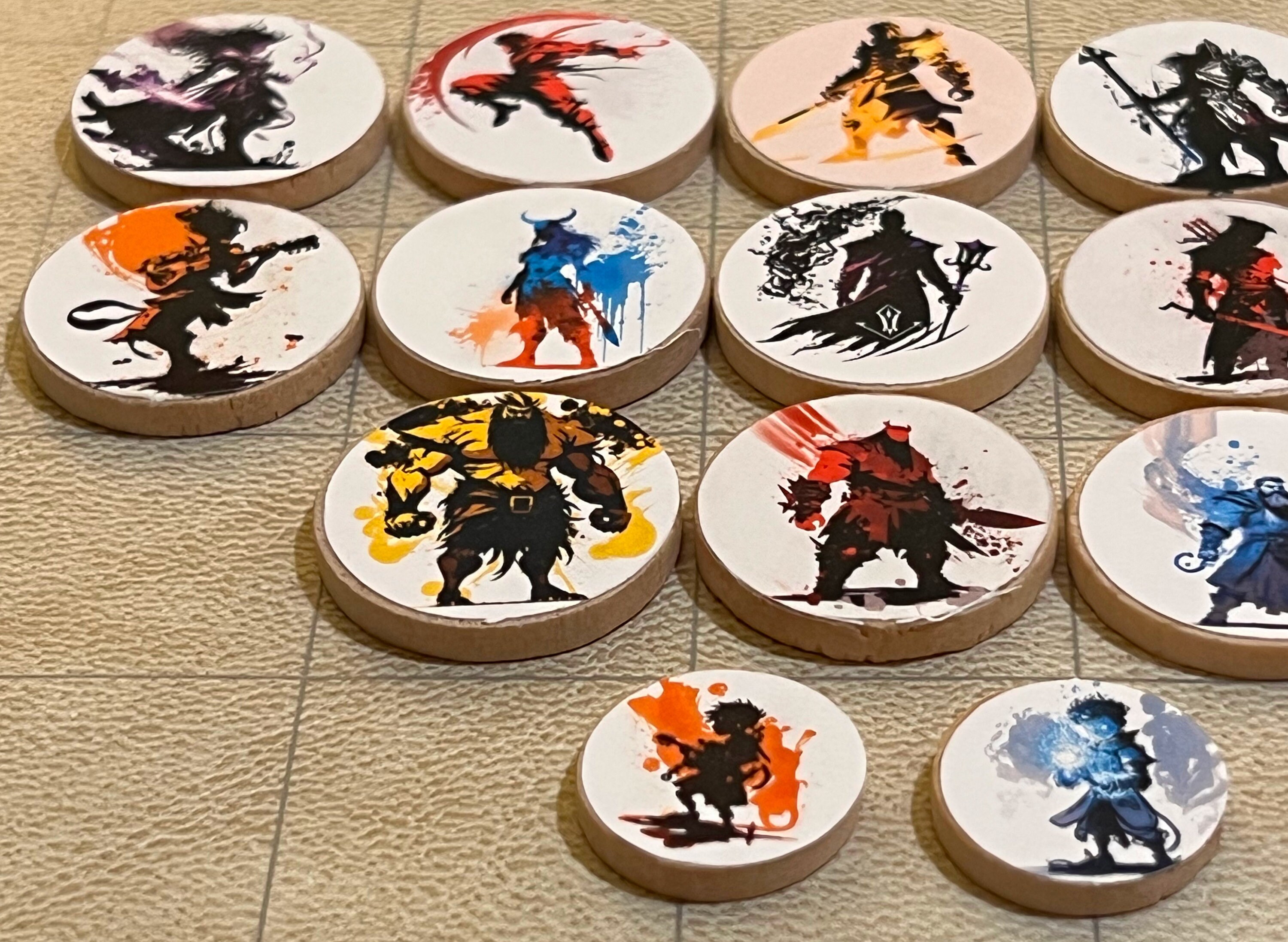 23pc DND / RPG Hero Tokens - Abstract Style - 1" Hardwood With Colorful ...