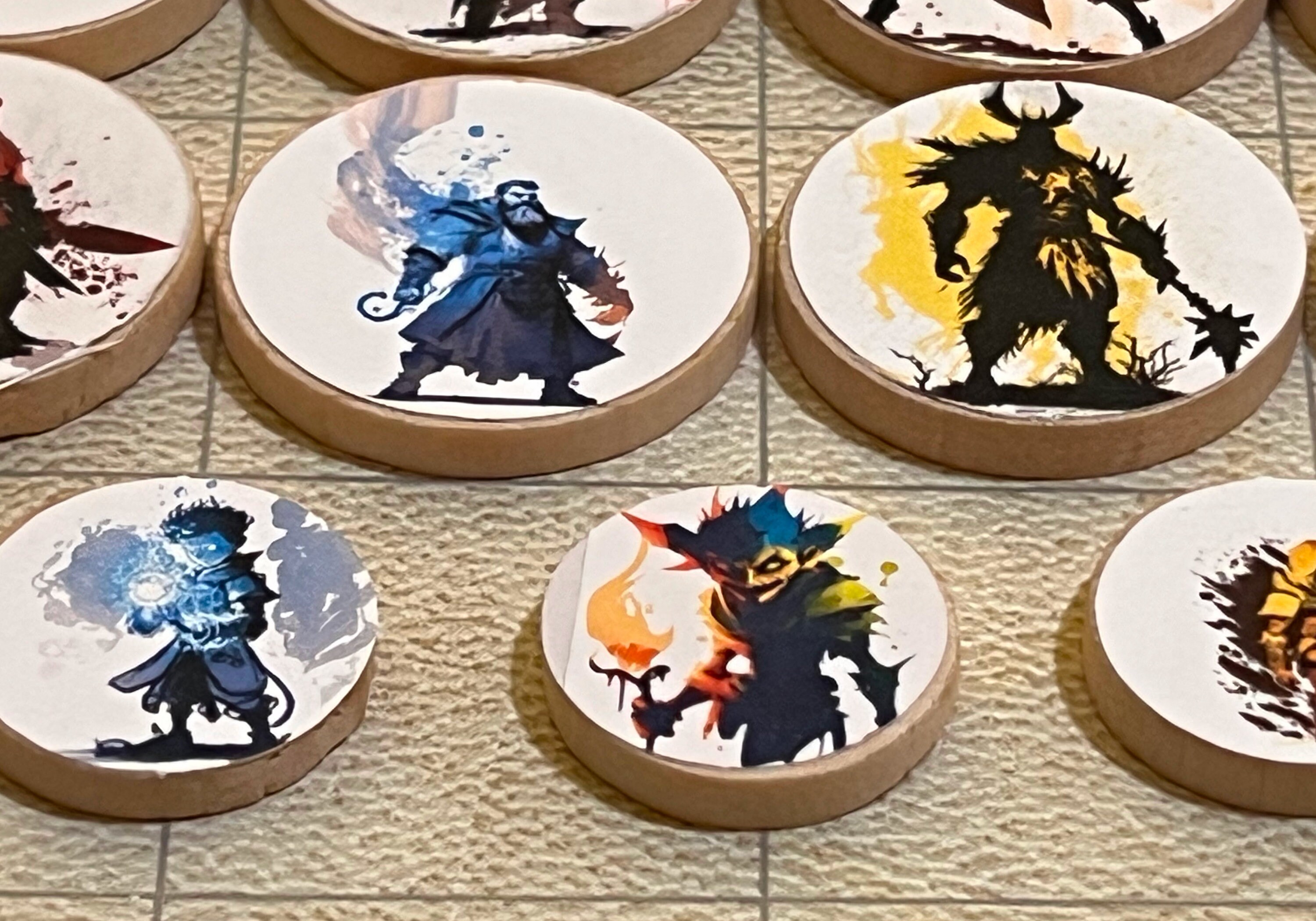 23pc DND / RPG Hero Tokens - Abstract Style - 1" Hardwood With Colorful ...