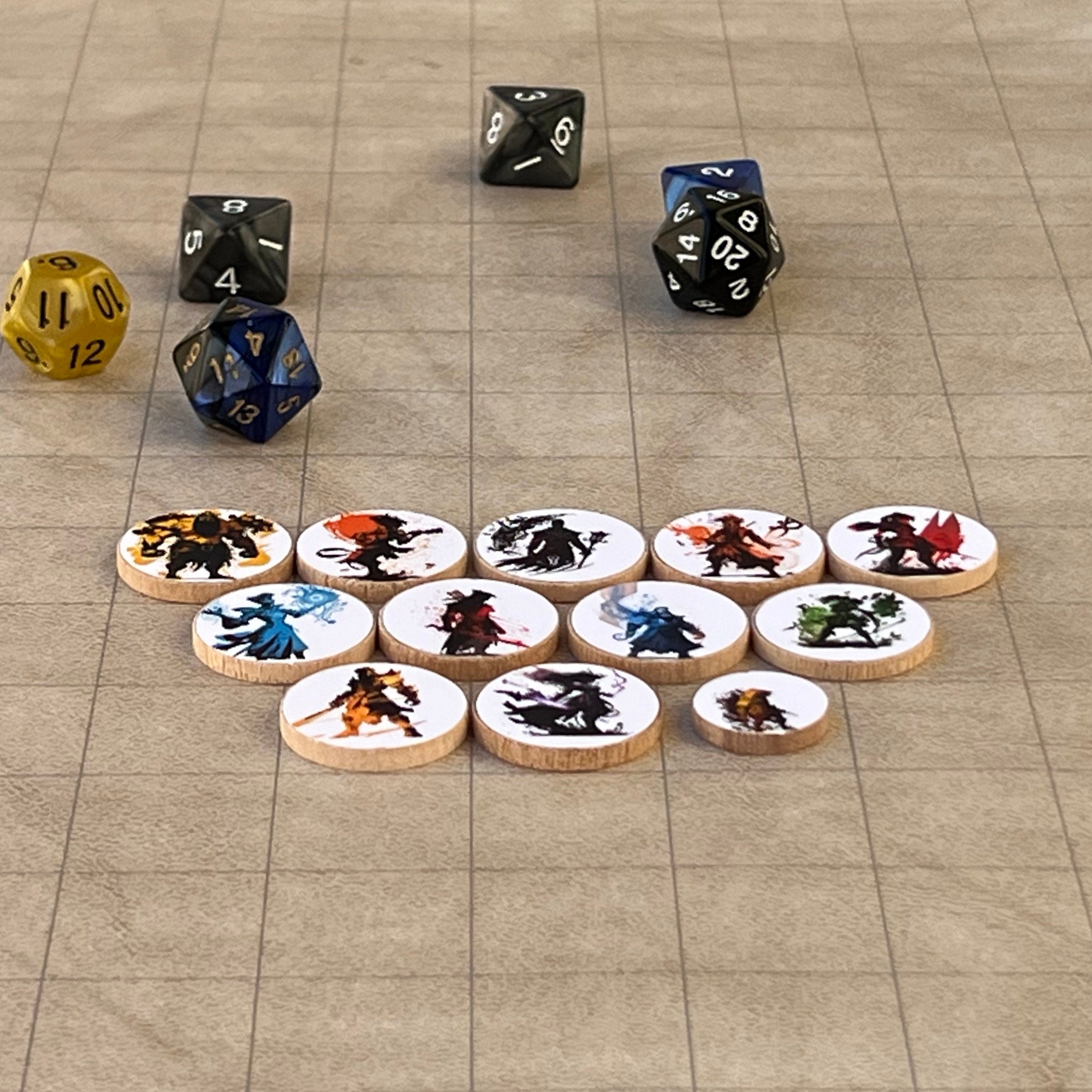 12pc DND / RPG Hero Tokens - Abstract Style - 1" Hardwood With Colorful ...