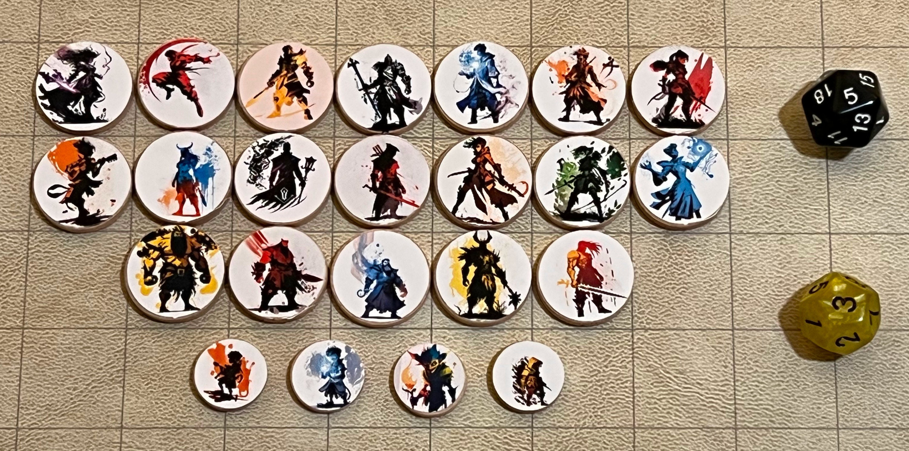 23pc DND / RPG Hero Tokens - Abstract Style - 1" Hardwood With Colorful ...
