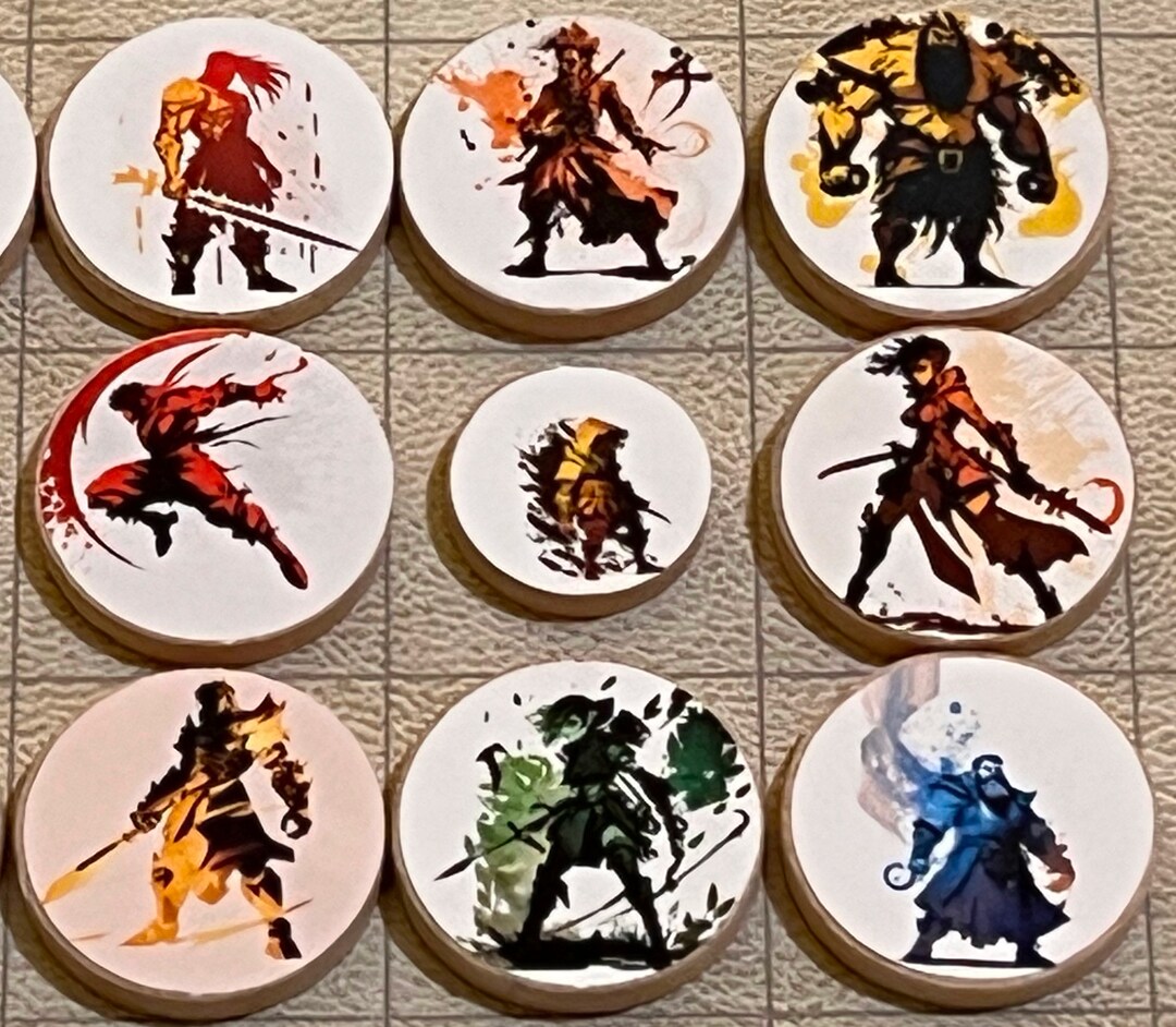 23pc DND / RPG Hero Tokens - Abstract Style - 1" Hardwood With Colorful ...