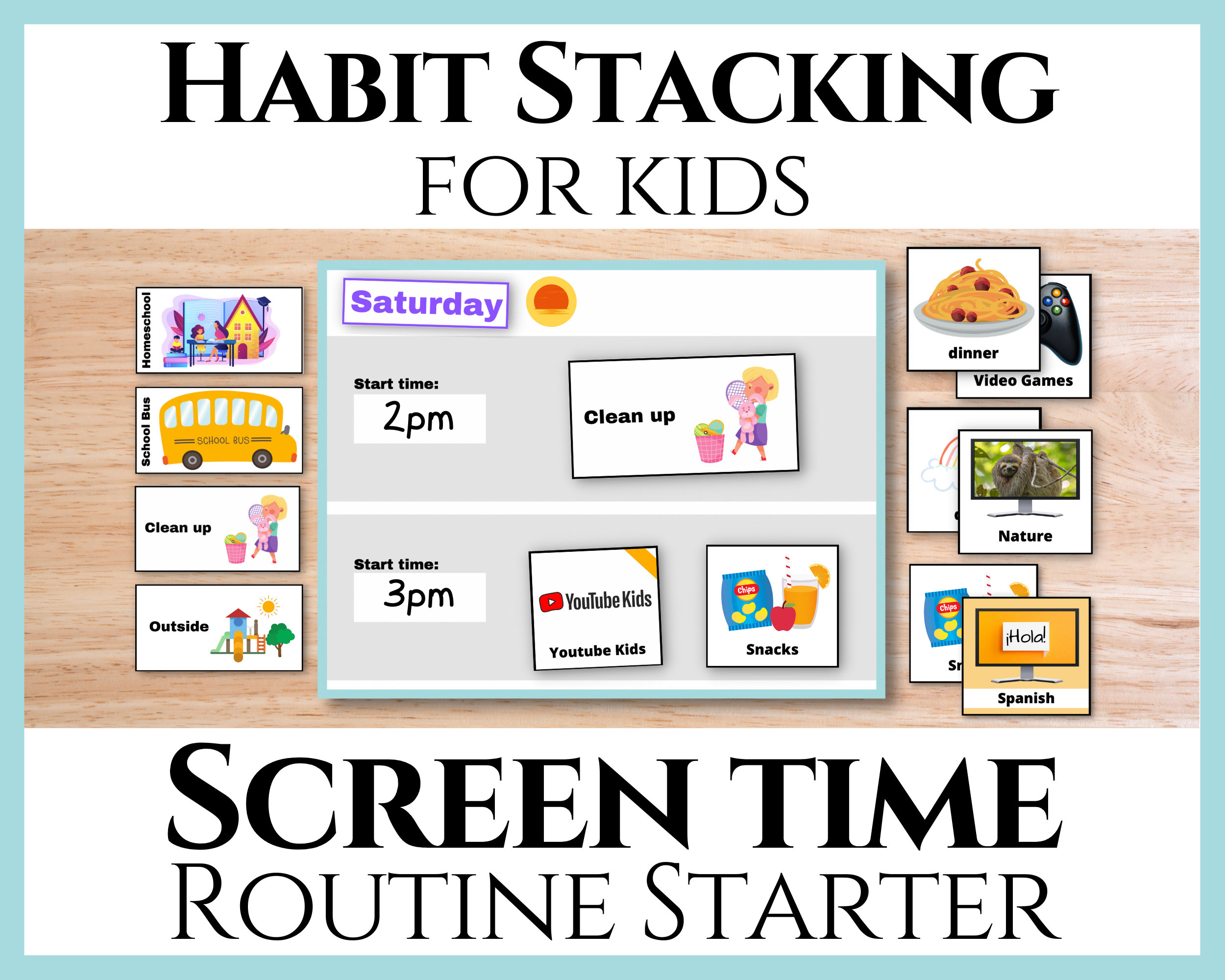 Habit Stacking for Reducing Screen Time | Visual Schedule | Bilingual ...
