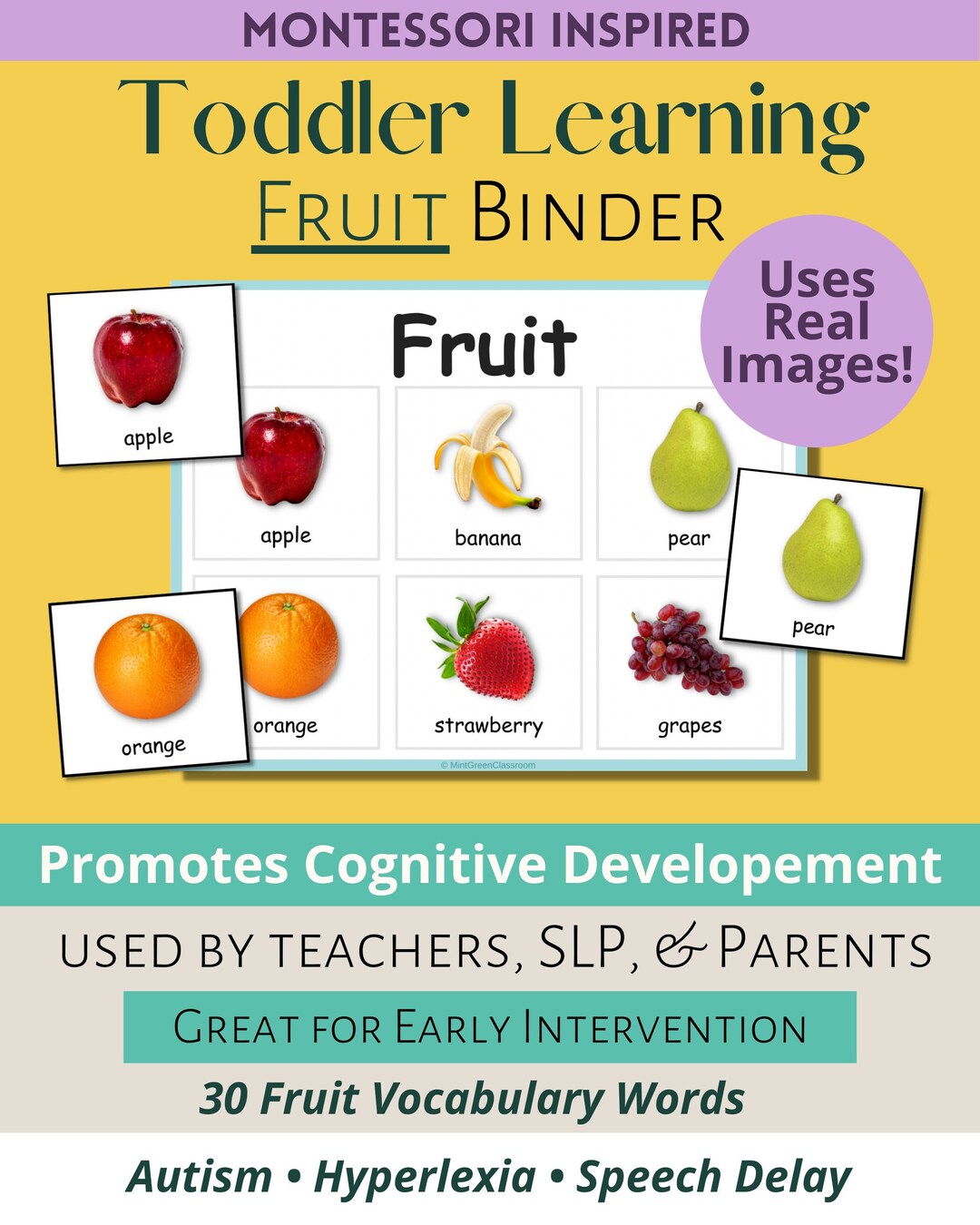 Toddler Learning Binder Real Fruit - Preschool Busy Book With Realistic ...