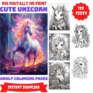 100 Cute Unicorn Coloring Pages for Adults, Teens and Kids, Cute ...