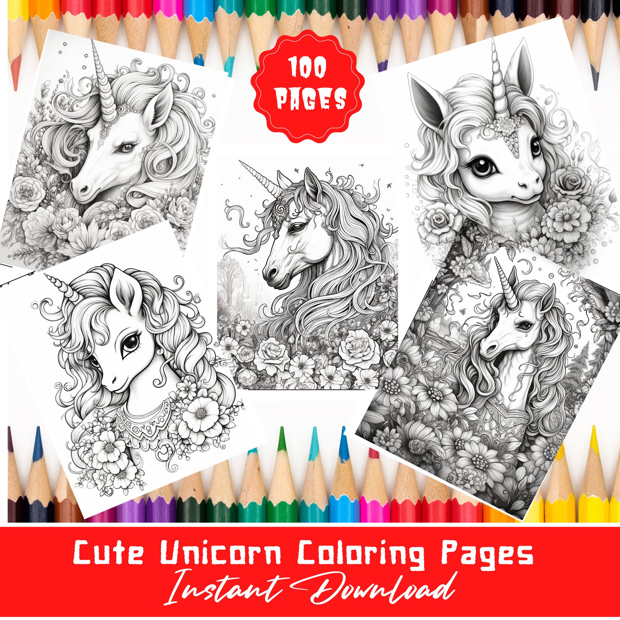 100 Cute Unicorn Coloring Pages for Adults, Teens and Kids, Cute ...