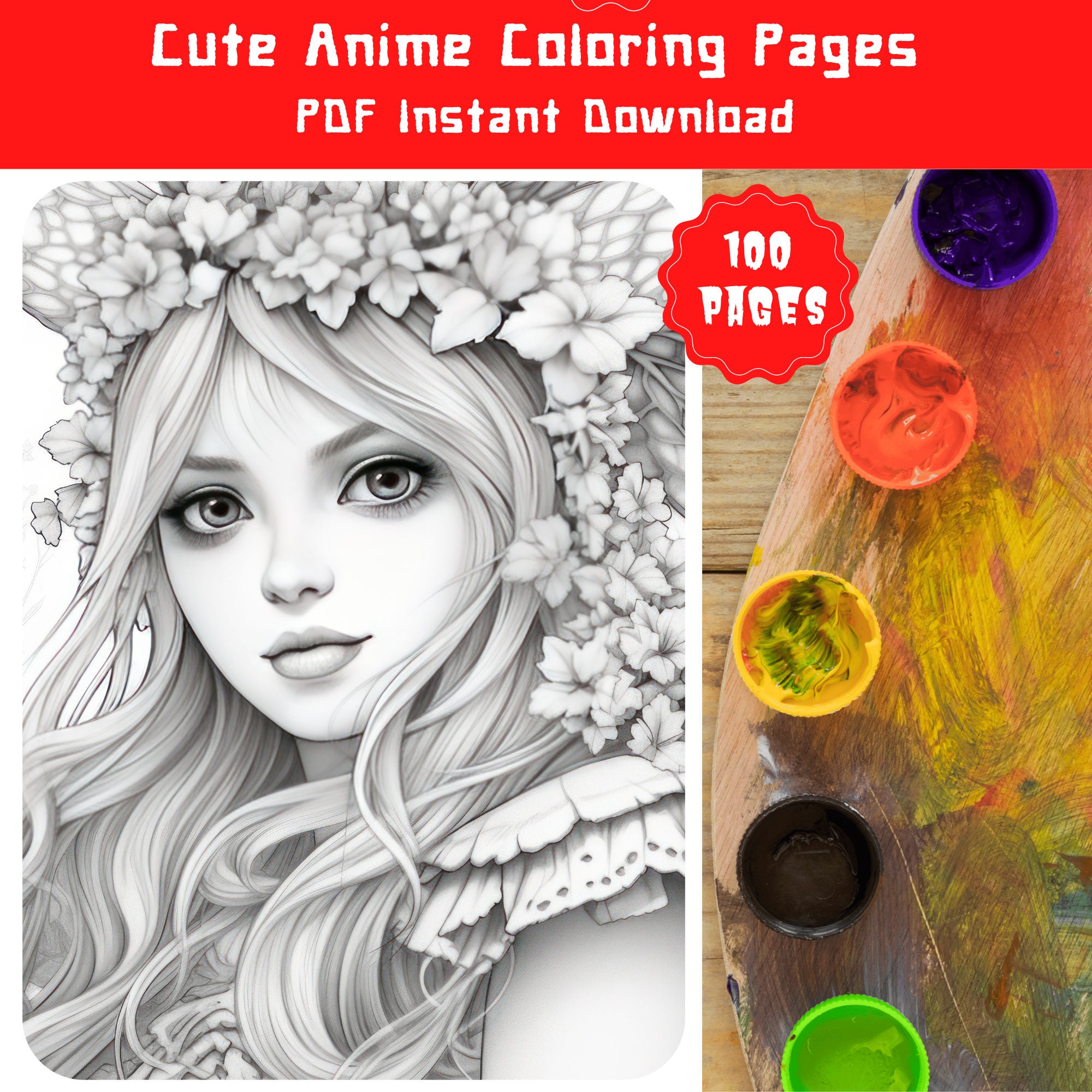 100 Anime Coloring Pages for Adults, Teens and Kids, Cute Printable ...
