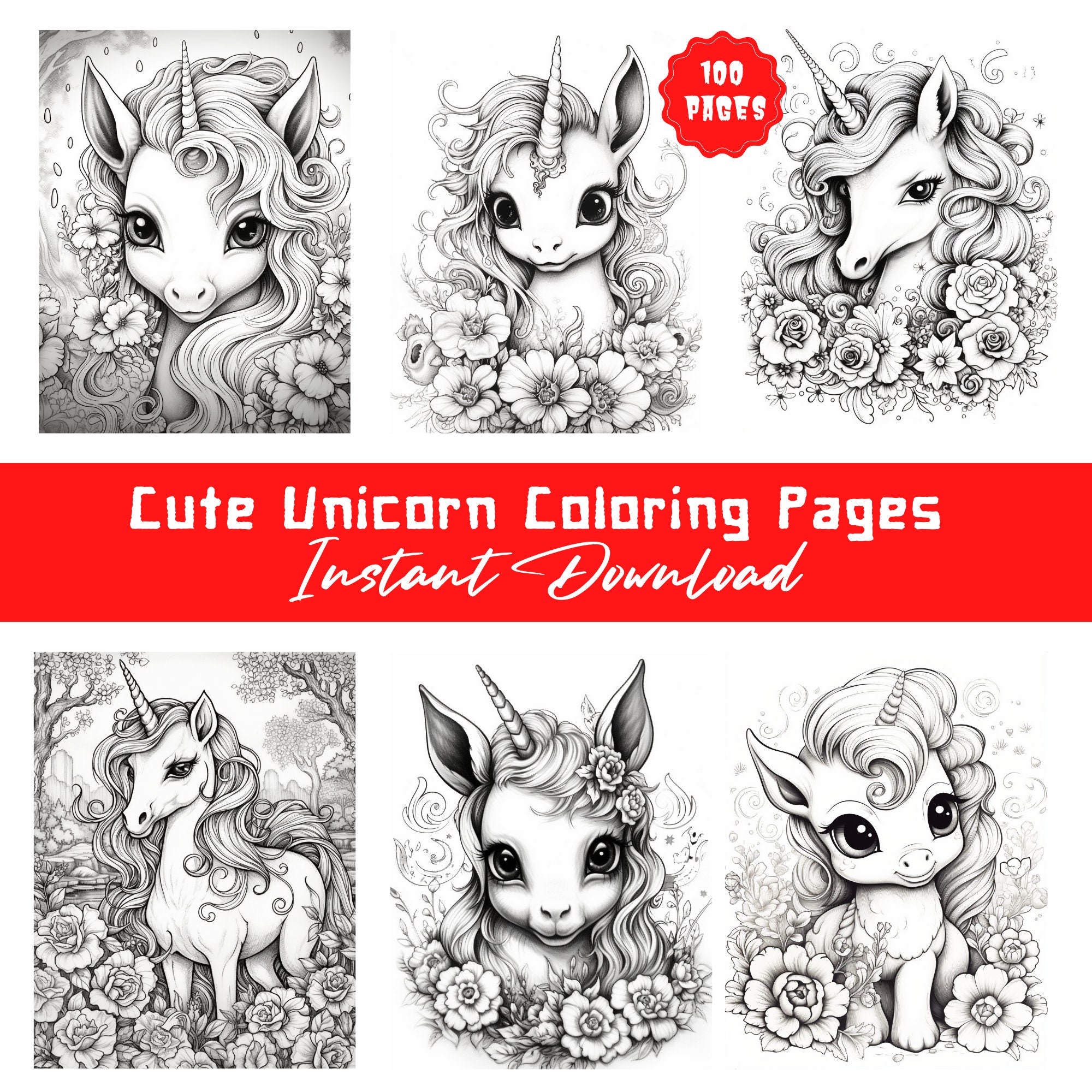 100 Cute Unicorn Coloring Pages for Adults, Teens and Kids, Cute ...