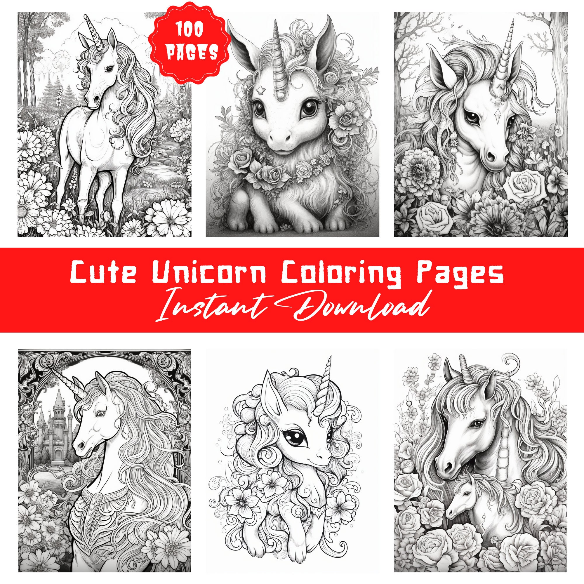 100 Cute Unicorn Coloring Pages for Adults, Teens and Kids, Cute ...