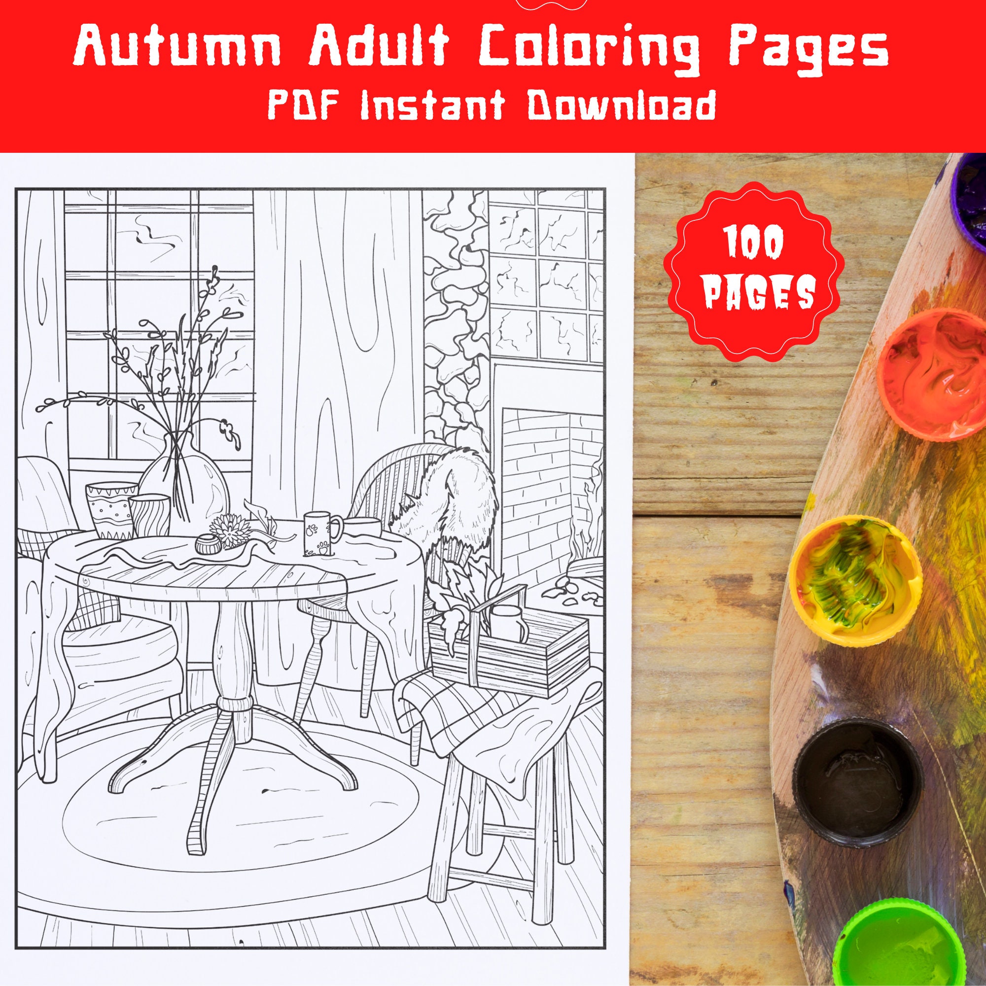 100 Fall Autumn Coloring Pages for Adults, Teens and Kids, Cute ...