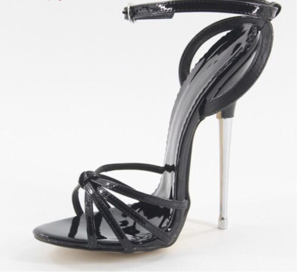 Metal High Heel Stiletto Barely There Sandals Sexy Patent Fetish 6 16cm