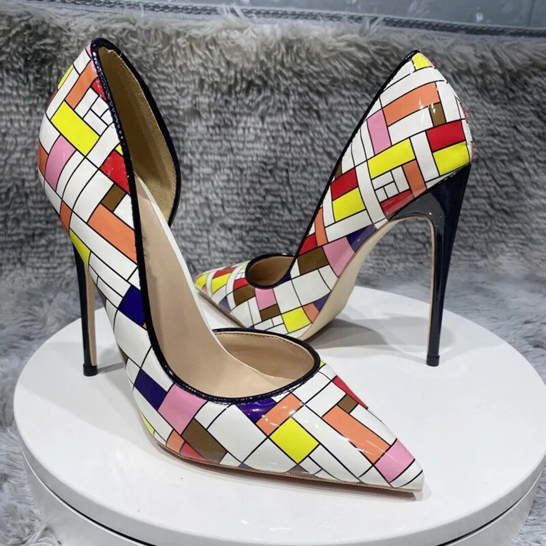 D'orsay Chequered STILETTO PUMPS 6/8/10/12cm High Heel Low Vamp Hand ...